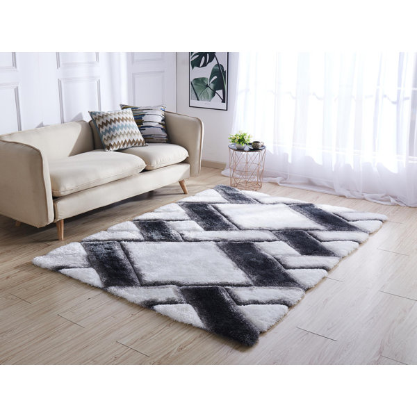 Latitude Run® Corey-Leigh Abstract Shag White/Black Area Rug - Wayfair ...