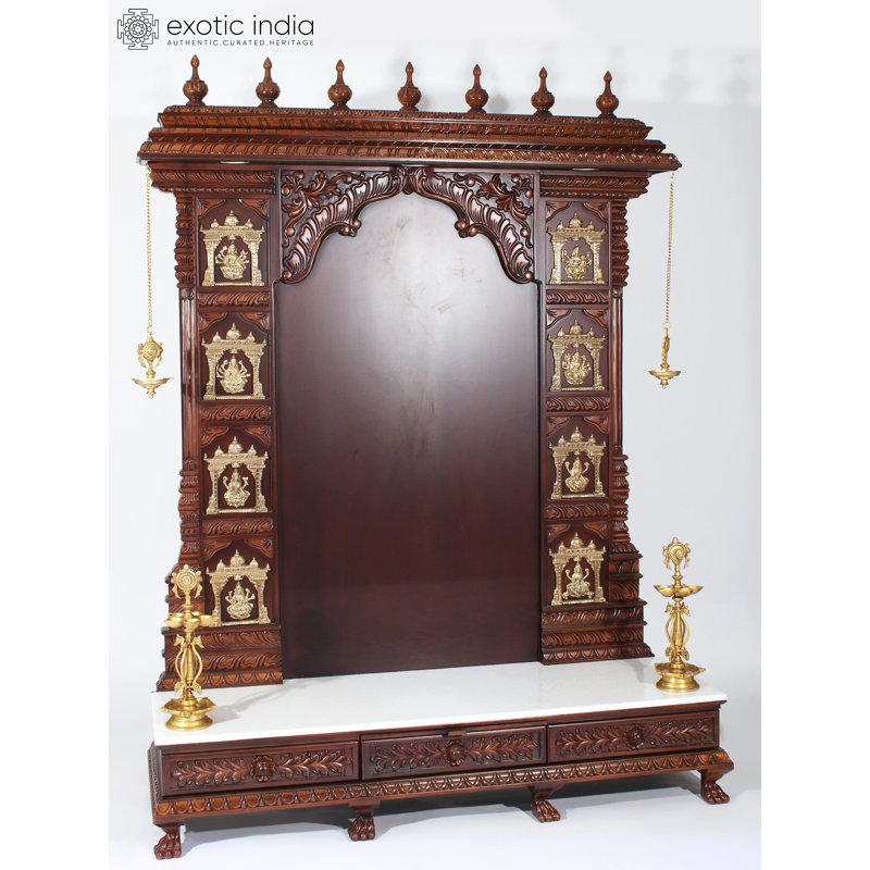 Exotic India 74" Super Large Ashta Lakshmi Designer Temple with Brass ...