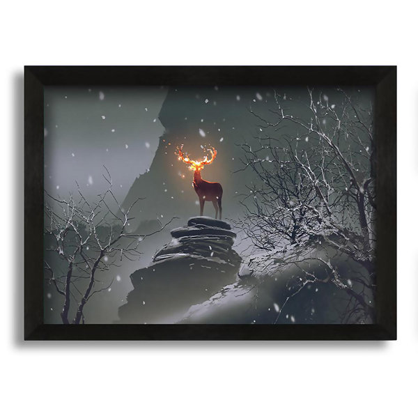 Union Rustic Fire Stag - Single Picture Frame Graphic Art on Canvas ...