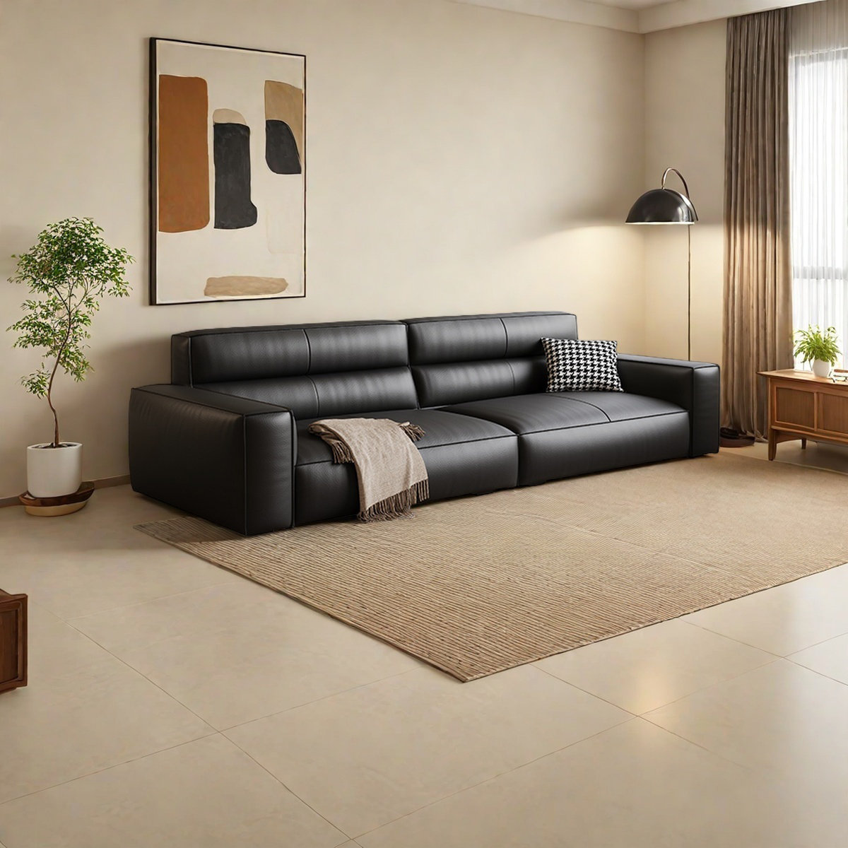 Merting Minimalist Leather Sofa Living Room Straight Line | Wayfair