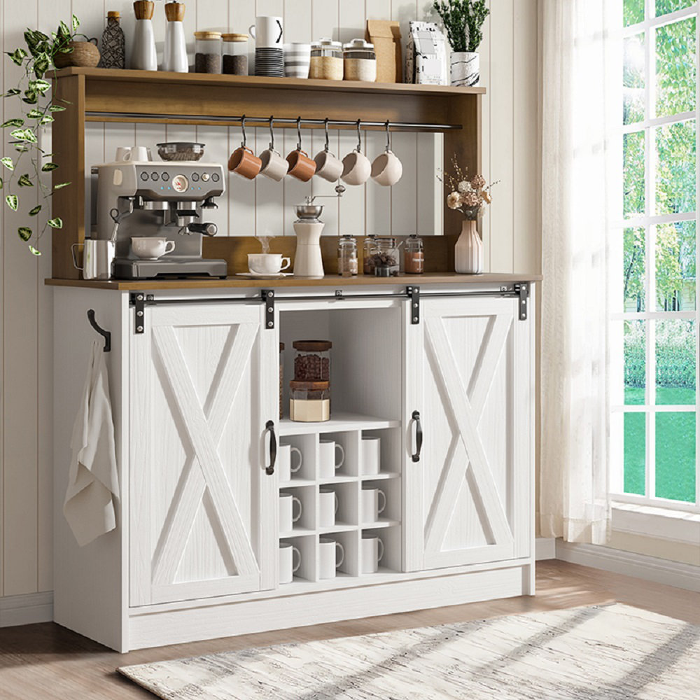 Gracie Oaks Sophiee Bar Cabinet,Farmhouse Coffee Bar Cabinet with 6 ...