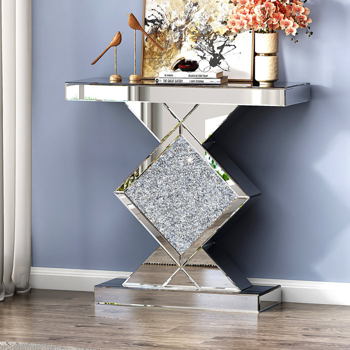 Canora Grey Andreja Mirrored Glass Console Table with Crushed Diamond ...