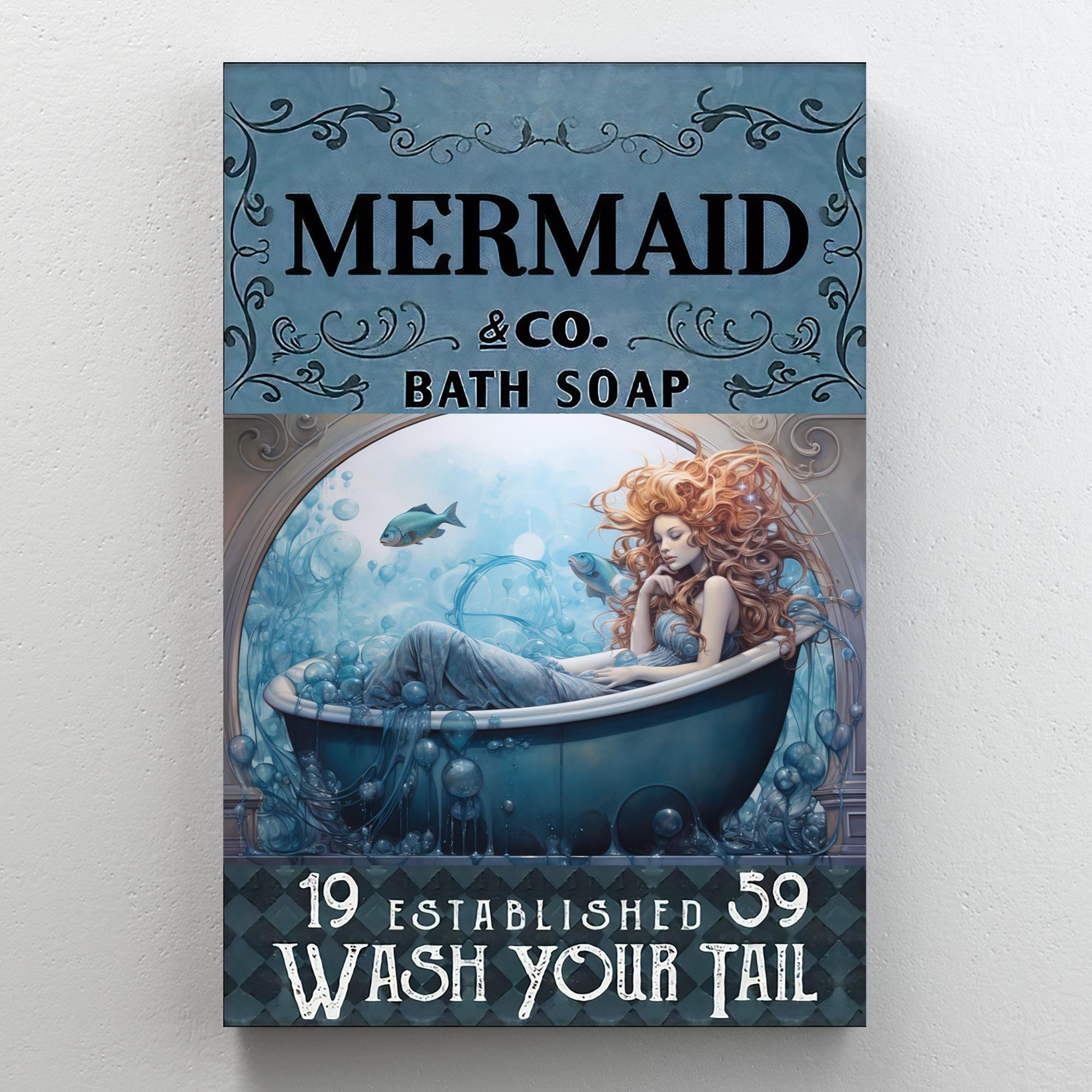 Trinx Larayne Mermaid Bath Soap On Canvas Graphic Art | Wayfair