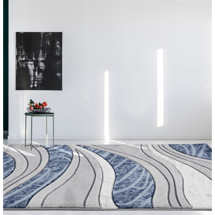 Wrought Studio Geometric Navy Blue Area Rug - Wayfair Canada