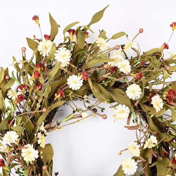The Holiday Aisle® 24" Faux Fall Wildflower Wreath For Front Door | Wayfair