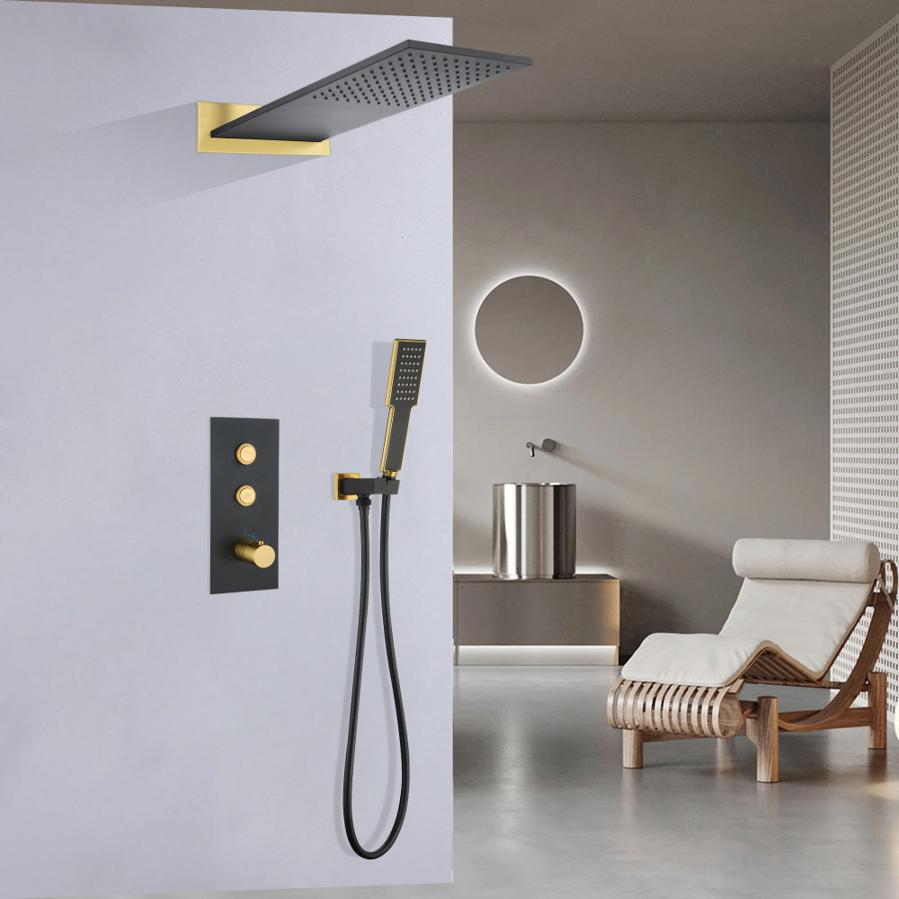 FontanaShowers Fontana Catania Matte Black/Gold 2 Functions Wall Mount ...