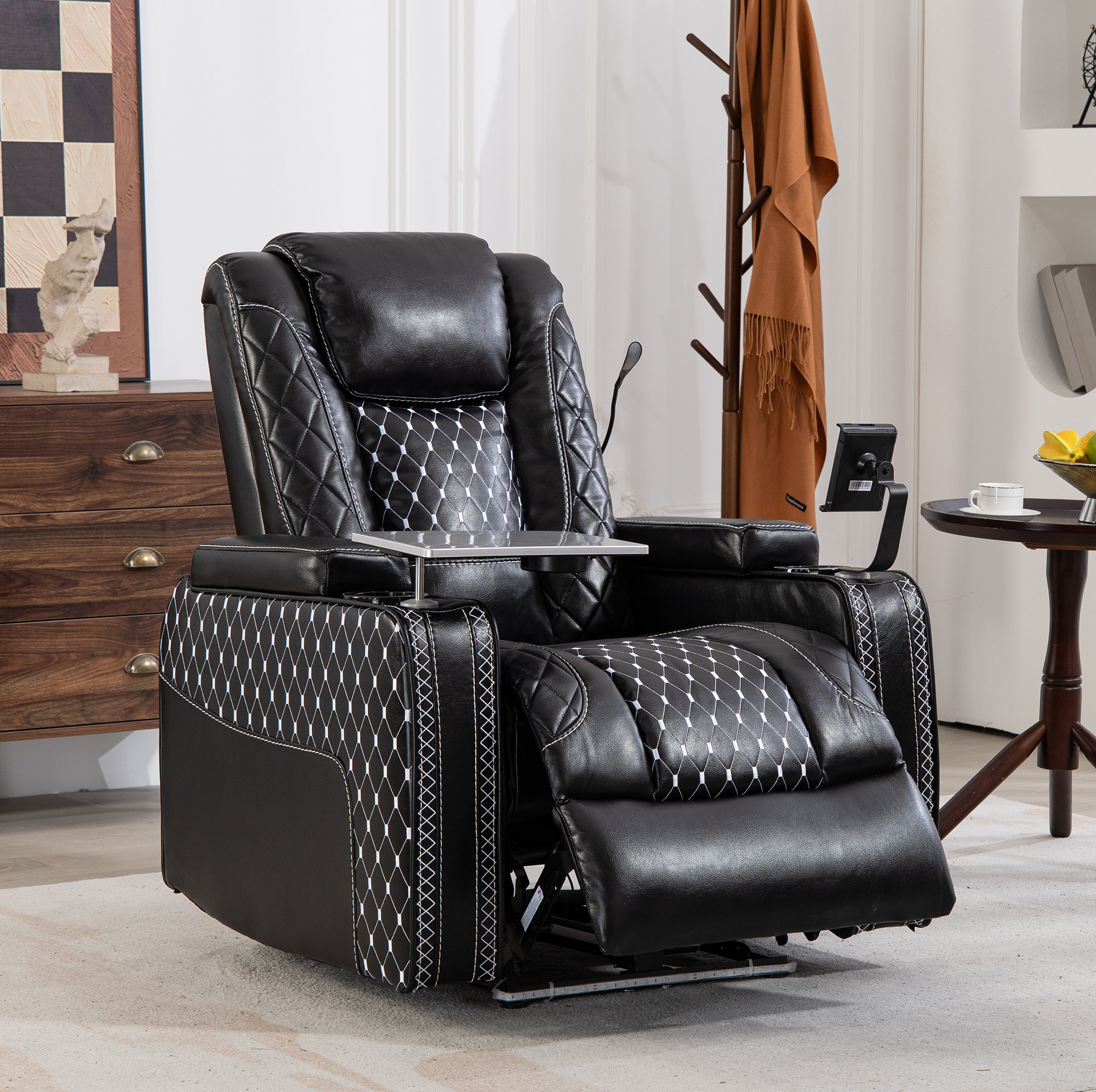 Ivy Bronx Genuine Leather Power Motor Recliner For Home Theater, Cup ...