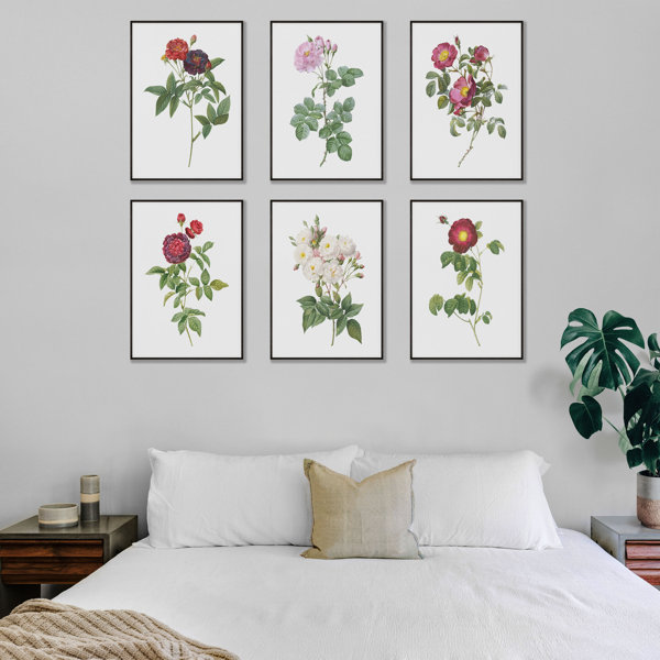 Winston Porter Vintage Red Pink White Rose Floral 6 Pieces | Wayfair