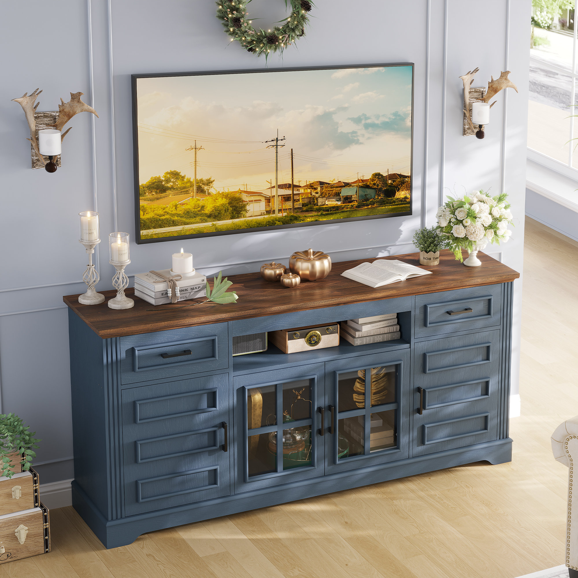 Latitude Run® 66" Tv Stand For 75 Inch Tv Entertainment Center With ...