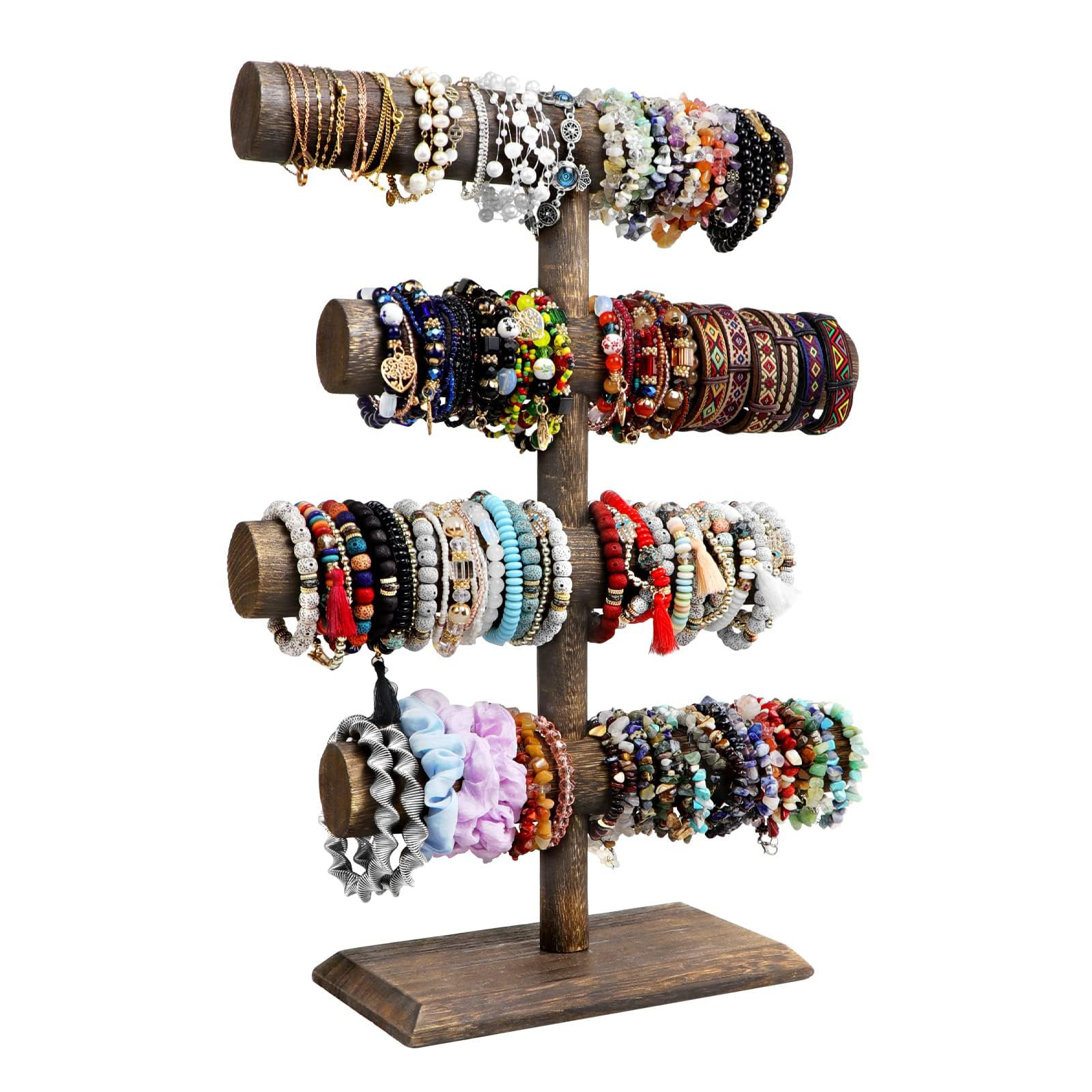 Latitude Run® 4 Tier Wooden Display Jewelry Accessory Stand Bracelet ...