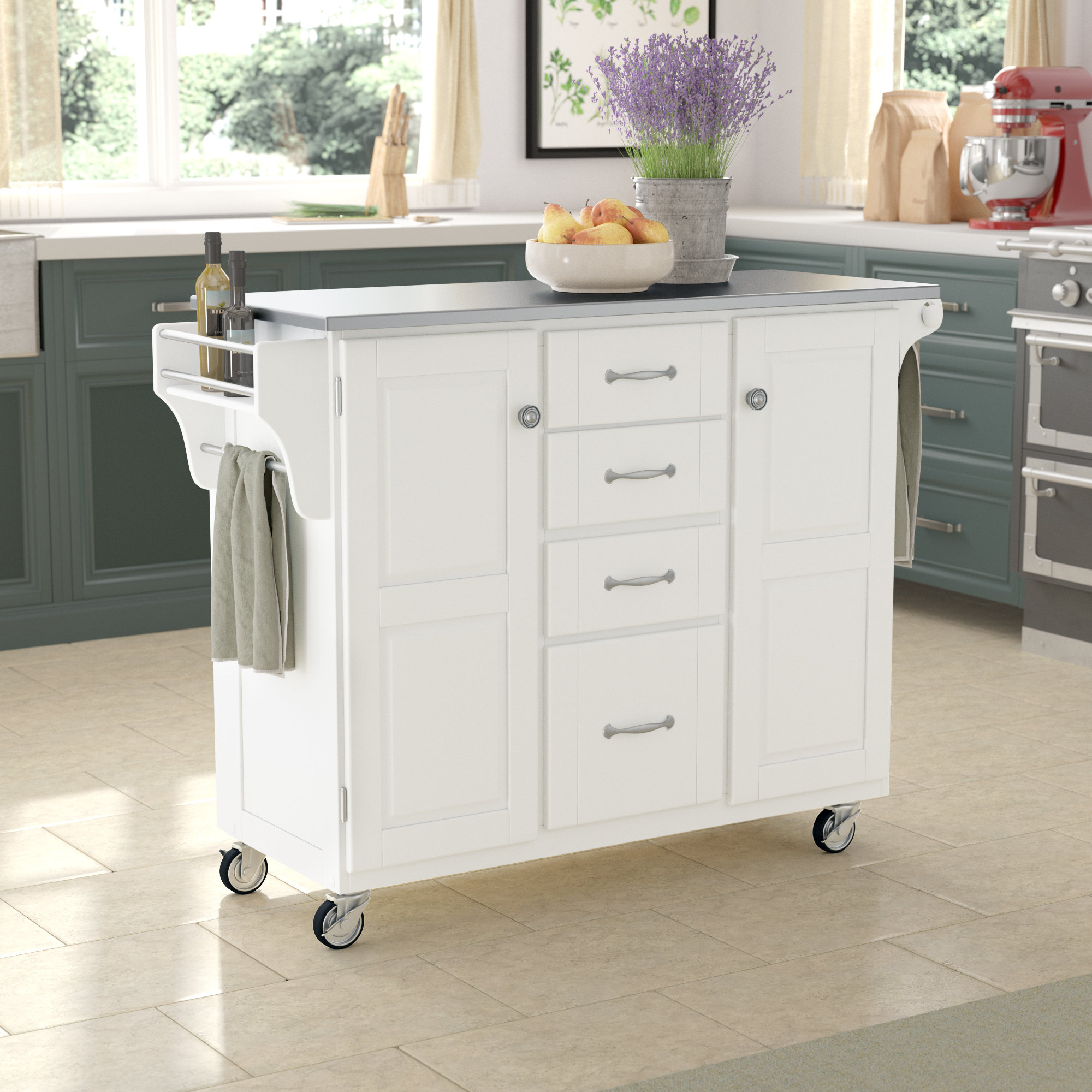 Red Barrel Studio® Littrell-a-Cart Kitchen Island with Stainless Steel ...