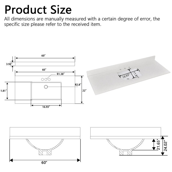 Bohuang 60'' Quartz Single Bathroom Vanity Top with Sink – For Vanity ...