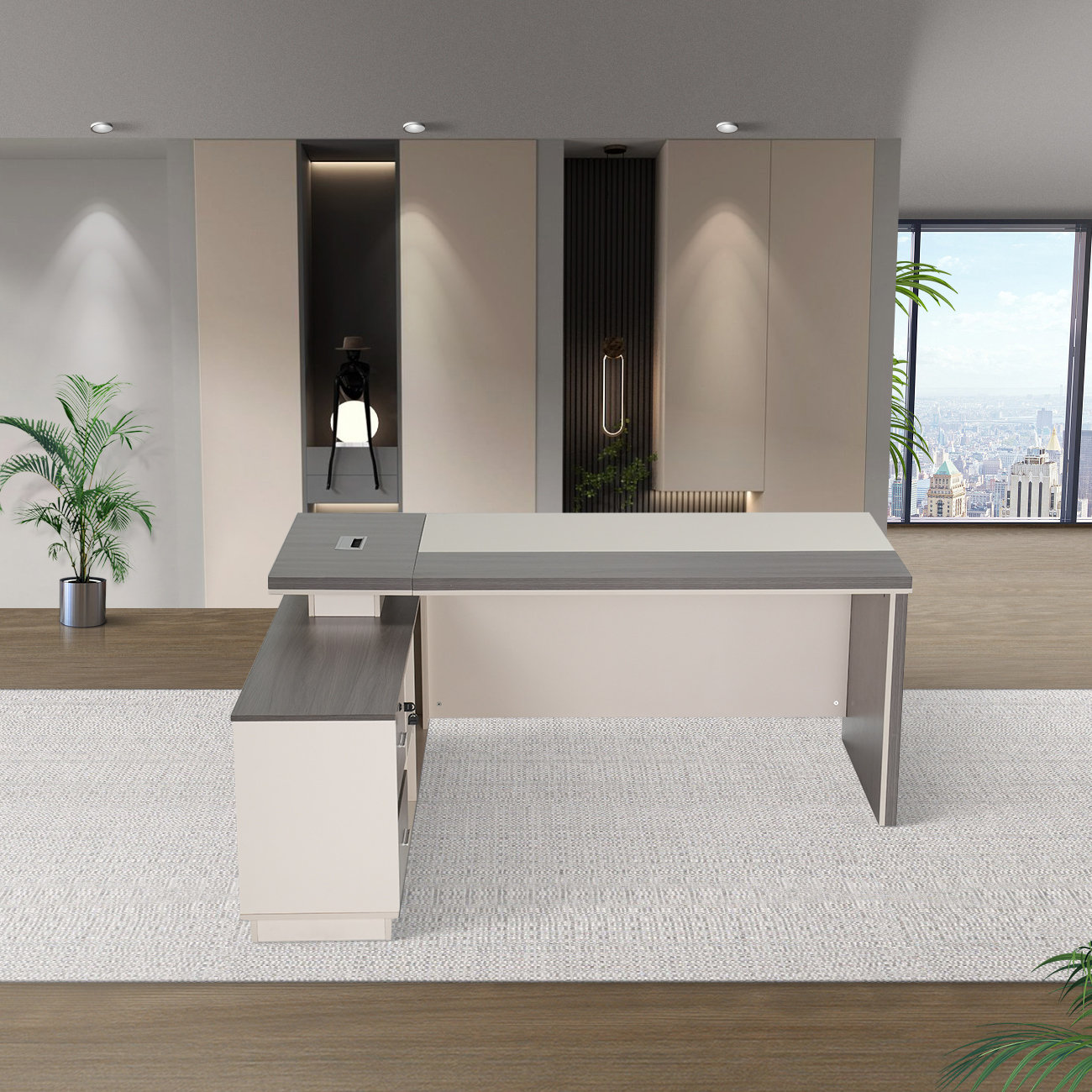 Ivy Bronx Nafeesa Luxury office computer desk with side cabinet | Wayfair