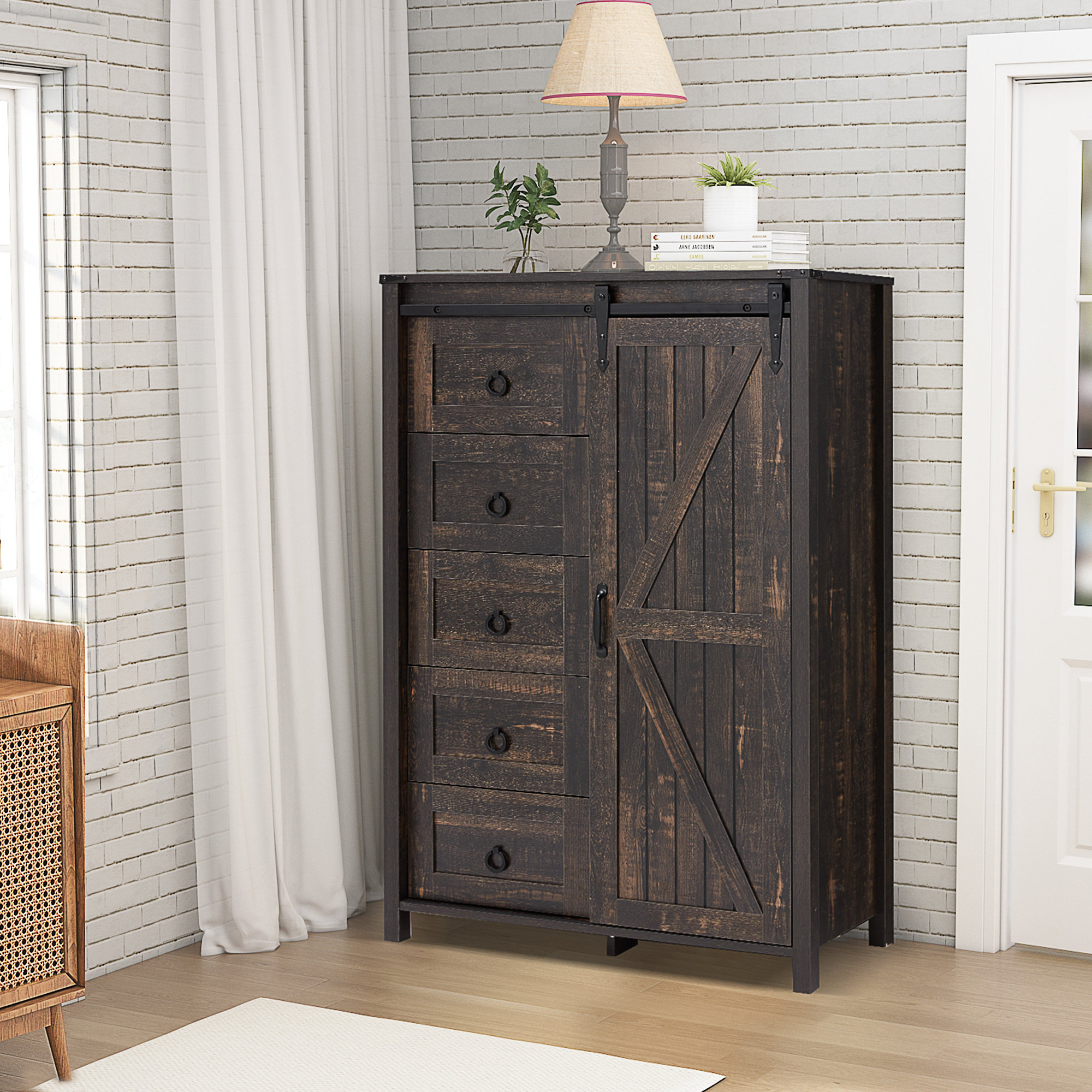 Gracie Oaks Commode 5 tiroirs avec armoire, commode de 48 po de hauteur ...
