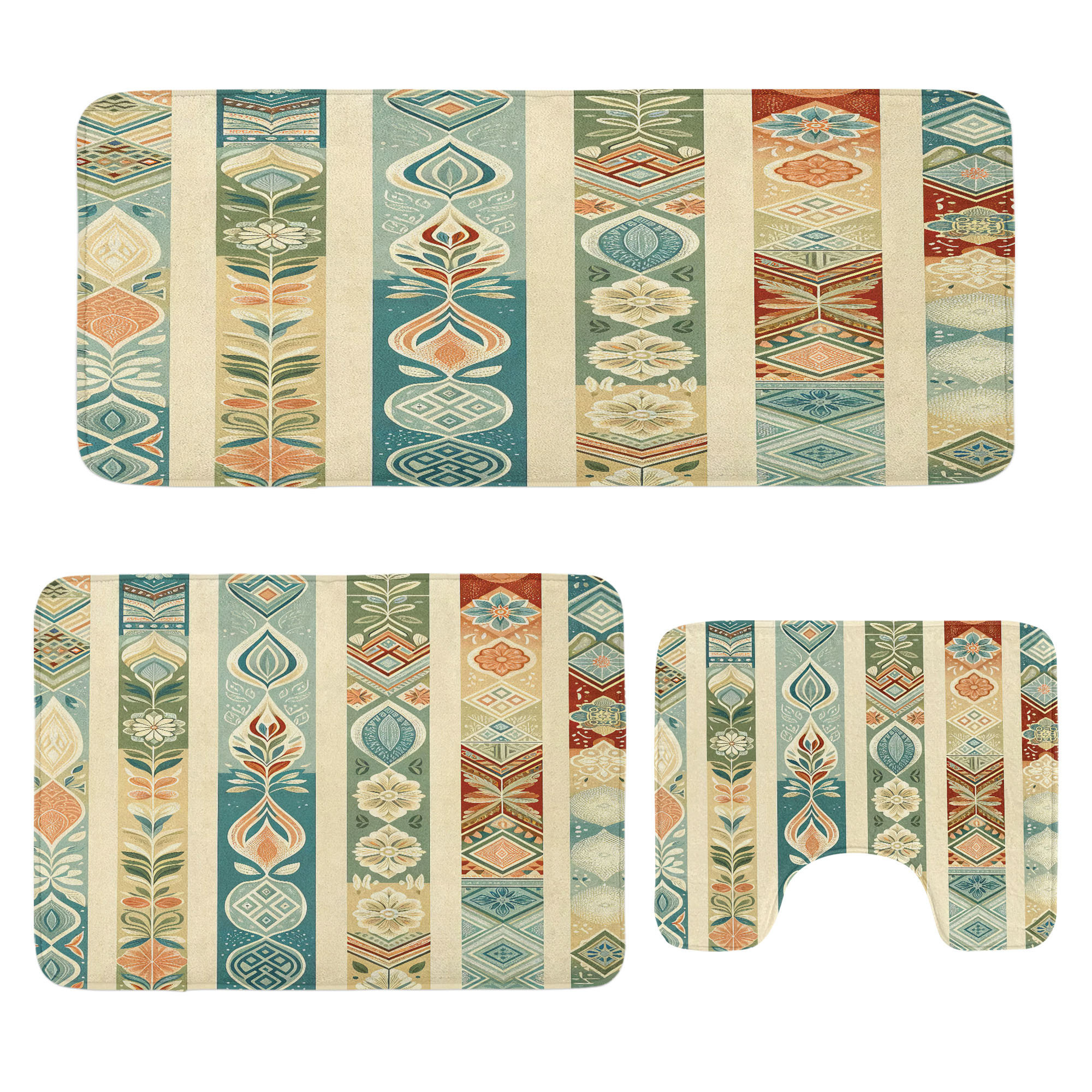 East Urban Home Southwestern Bathroom Rug Set 3 Pieces U-Shape ...