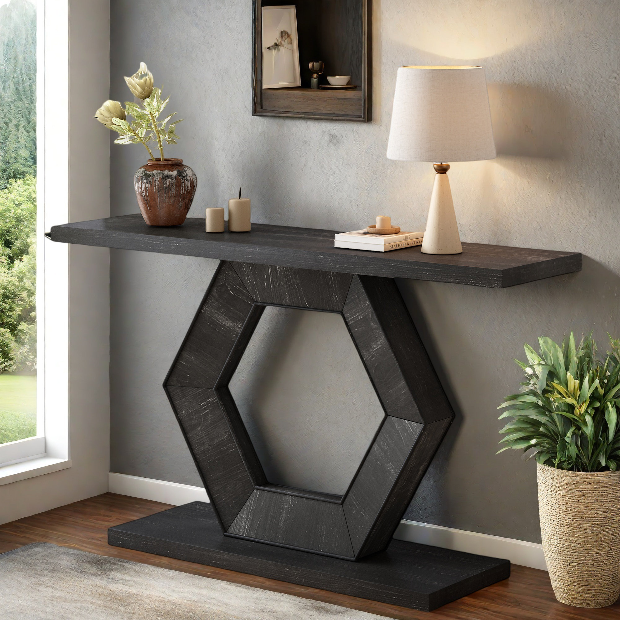 Gracie Oaks Modern Console Table With Innovative Hollow Hexagon Leg ...