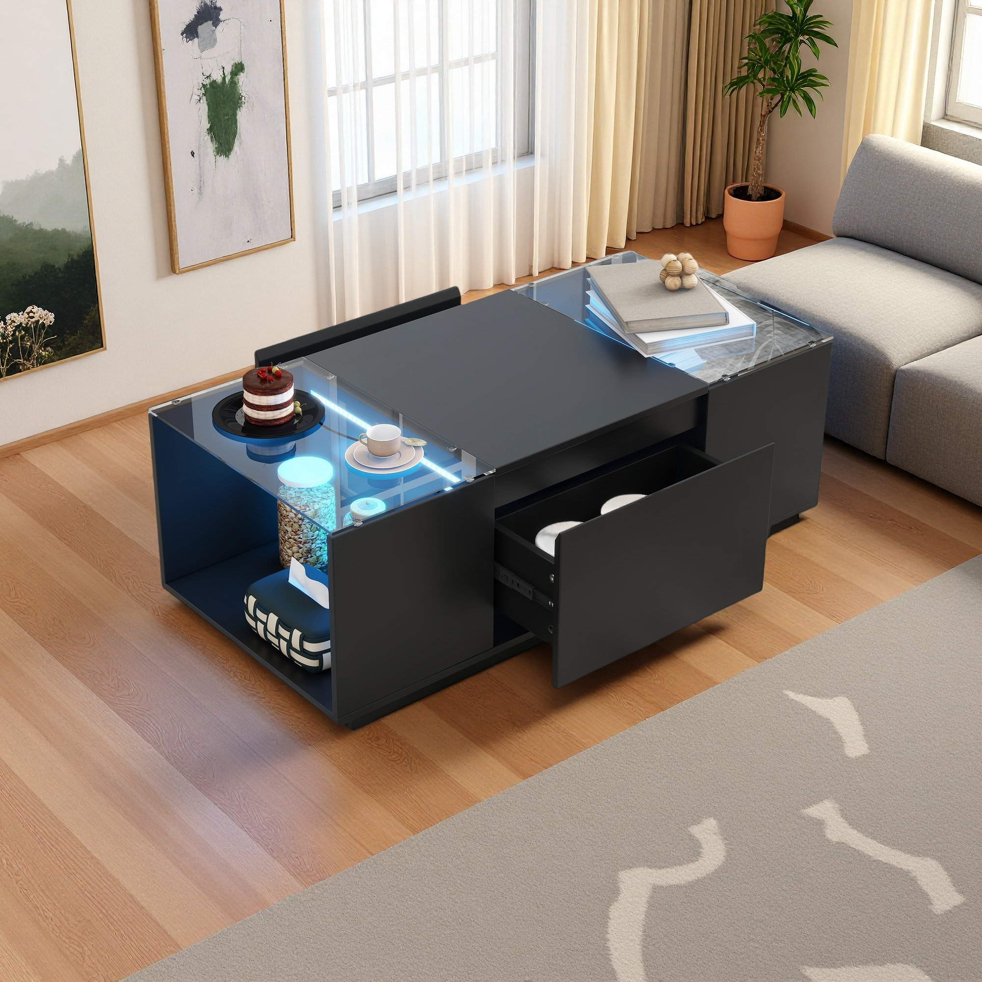 FAR AND NEAR Led Coffee Table, Modern Center Table With High-Gloss ...