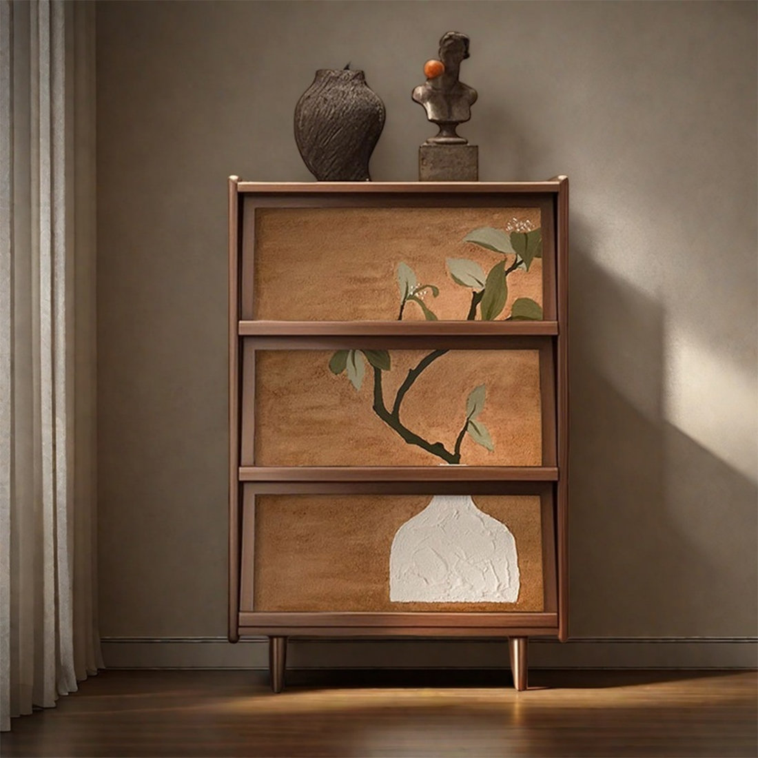 Corrigan Studio® Walnut Storage Cabinet with Retro Handles | Wayfair