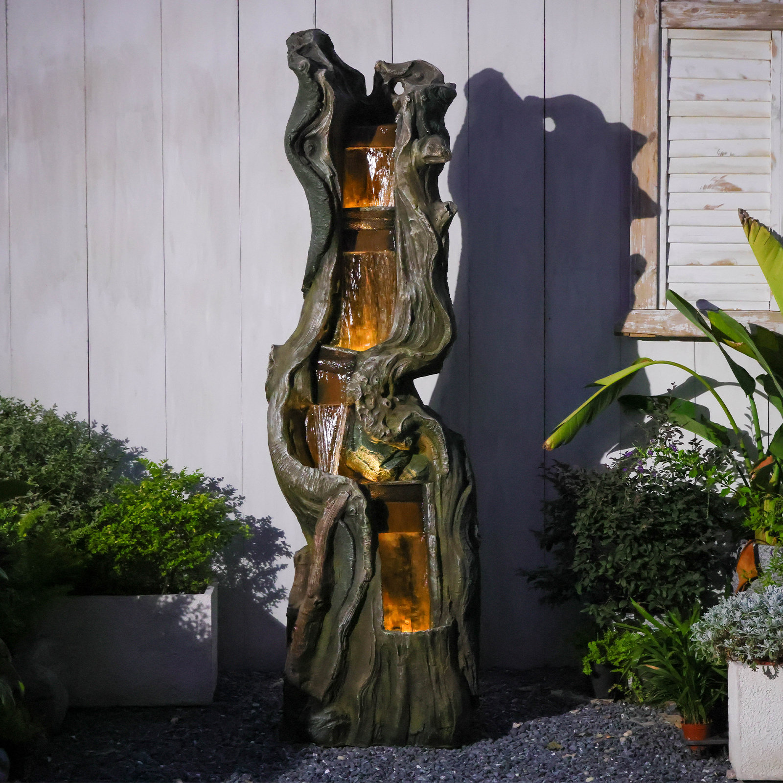 Millwood Pines Water Fountain Resin Multi-Level Rock-Style With LED ...
