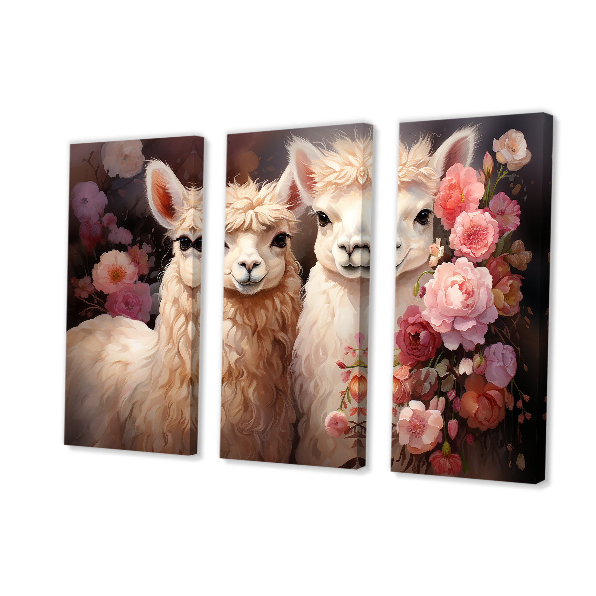 Indigo Safari Fluffy Alpacas Floral Portrait - Alpaca Wall Art | Wayfair