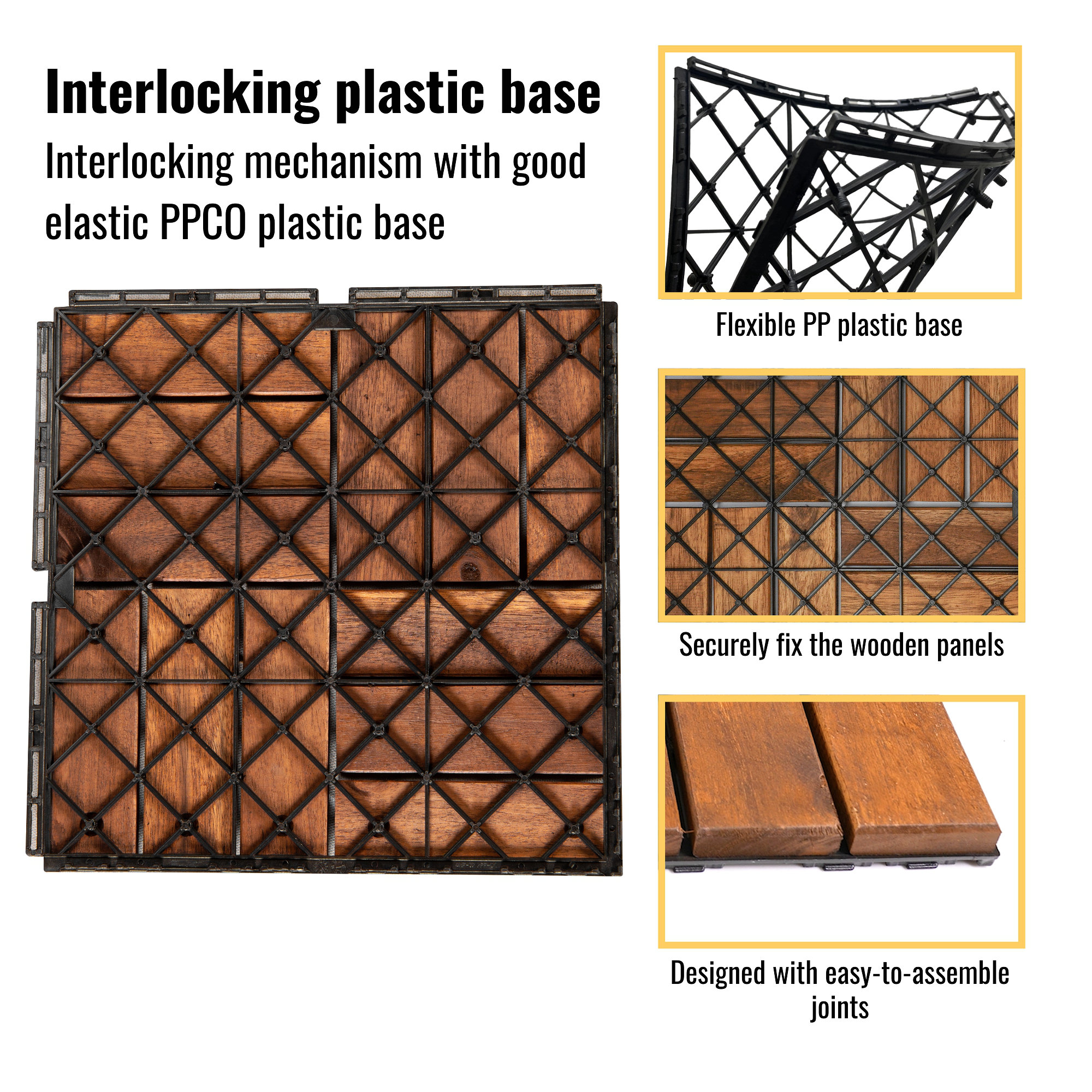 DAPPER DOODLES INC Acacia Wood Interlocking Deck Tiles Checker Pattern ...