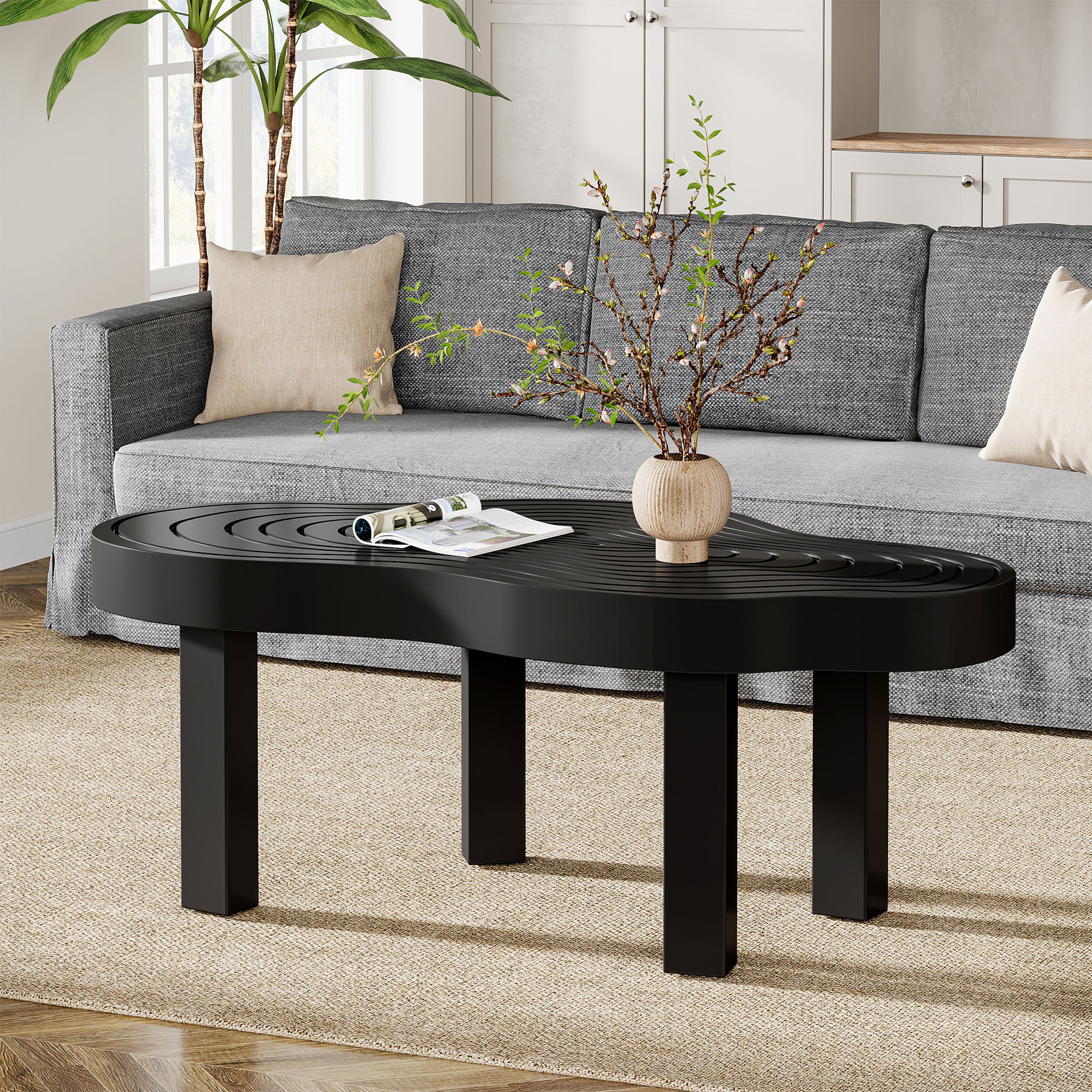 Ebern Designs 45.28" Black Cloud Coffee Table, Cute Cartoon Coffee ...