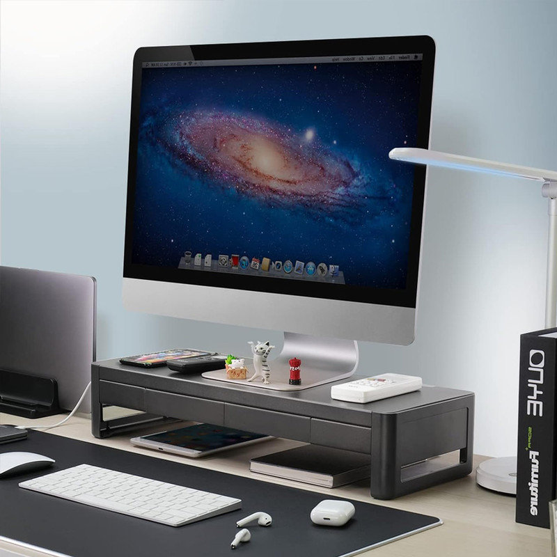 Inbox Zero 2 in 1 Monitor Stand Riser with 2 Storage Drawers and 4 USB ...