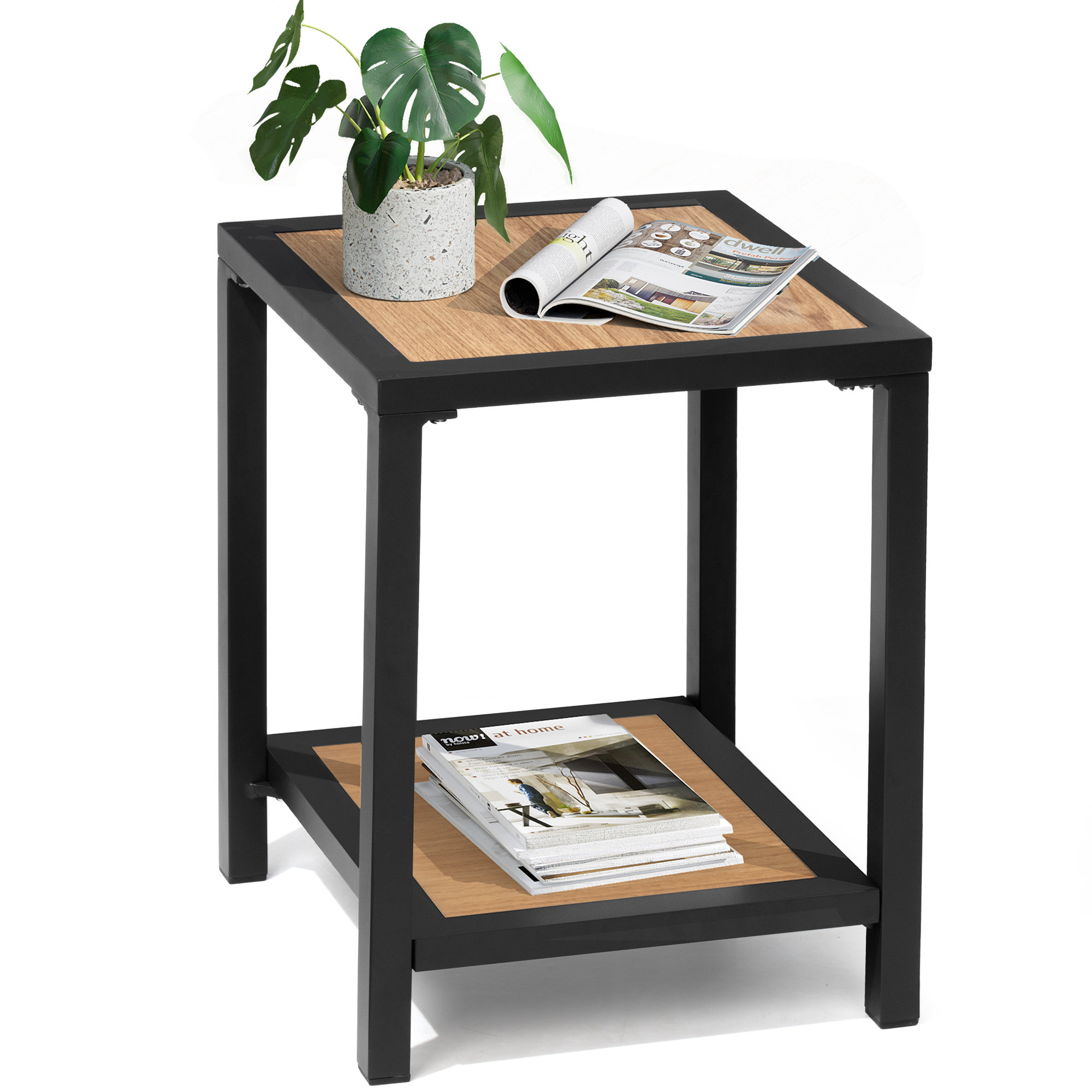 Ebern Designs Double-Tier Patio End Table Outdoor Aluminum Side Table ...