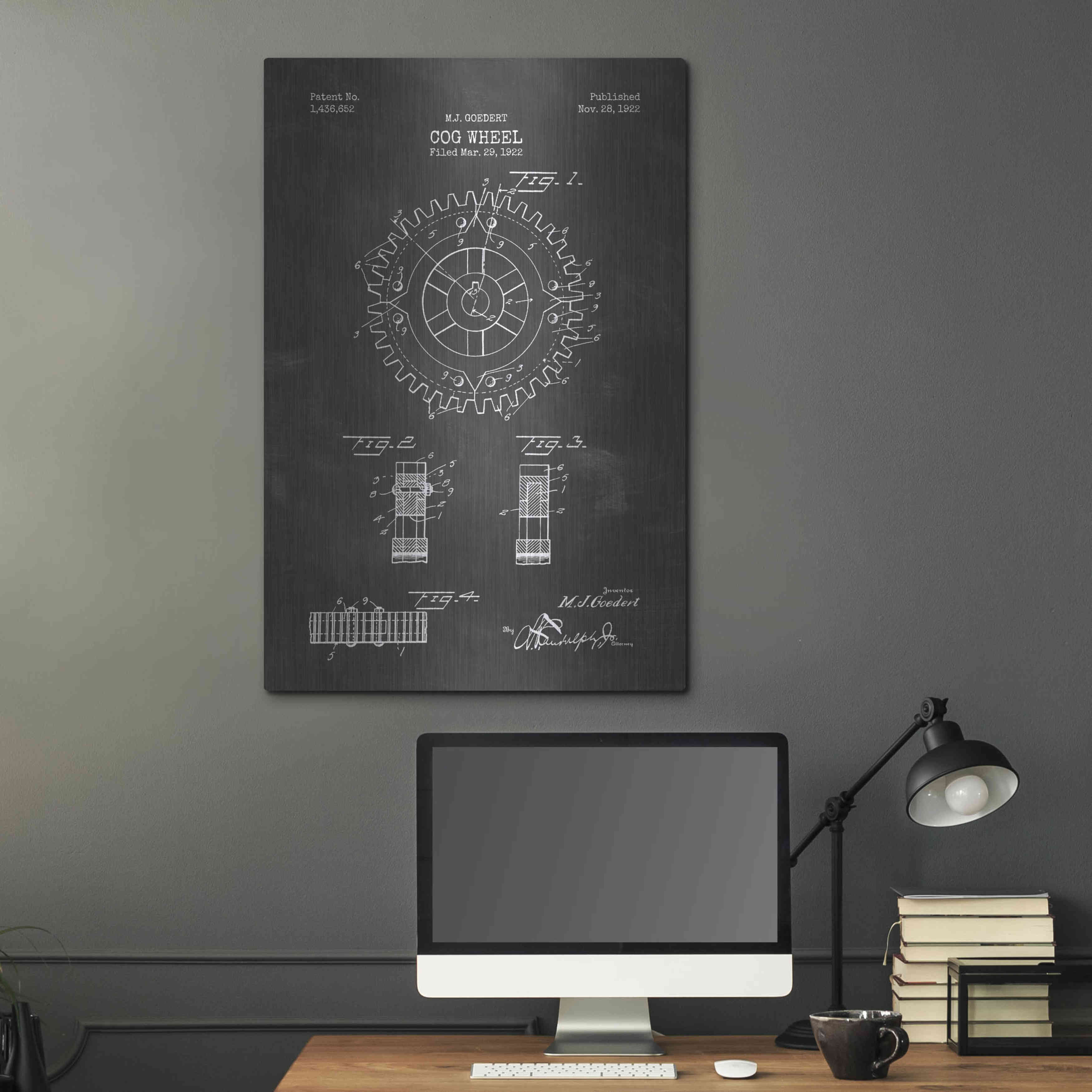 Luxe Metal Art 'Cog Wheel Blueprint Patent Chalkboard' Metal Wall Art ...