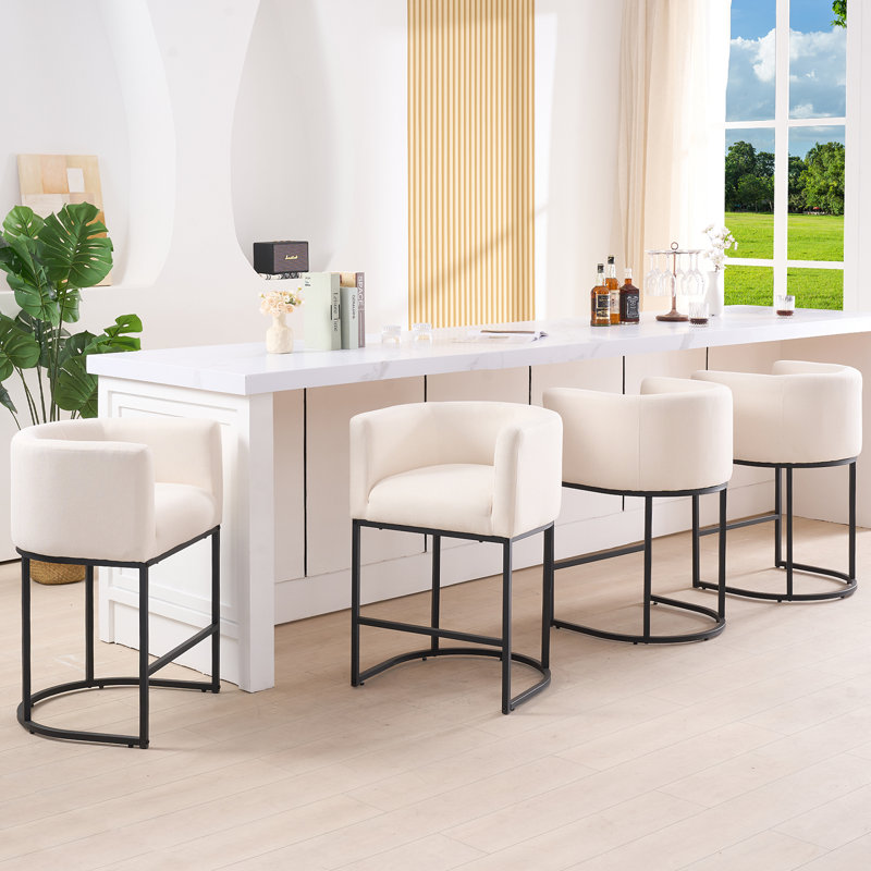 Latitude Run® 26" H Counter Height Bar Stools Set Of 3, Modern Barrel ...