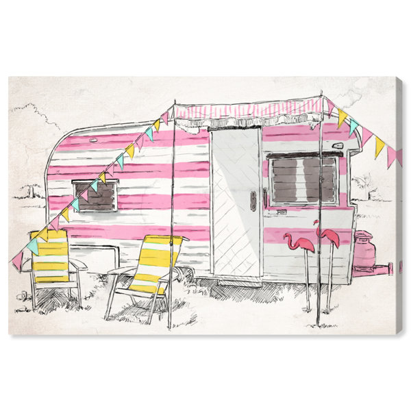 East Urban Home Pink Camper - Wrapped Canvas Print | Wayfair.co.uk