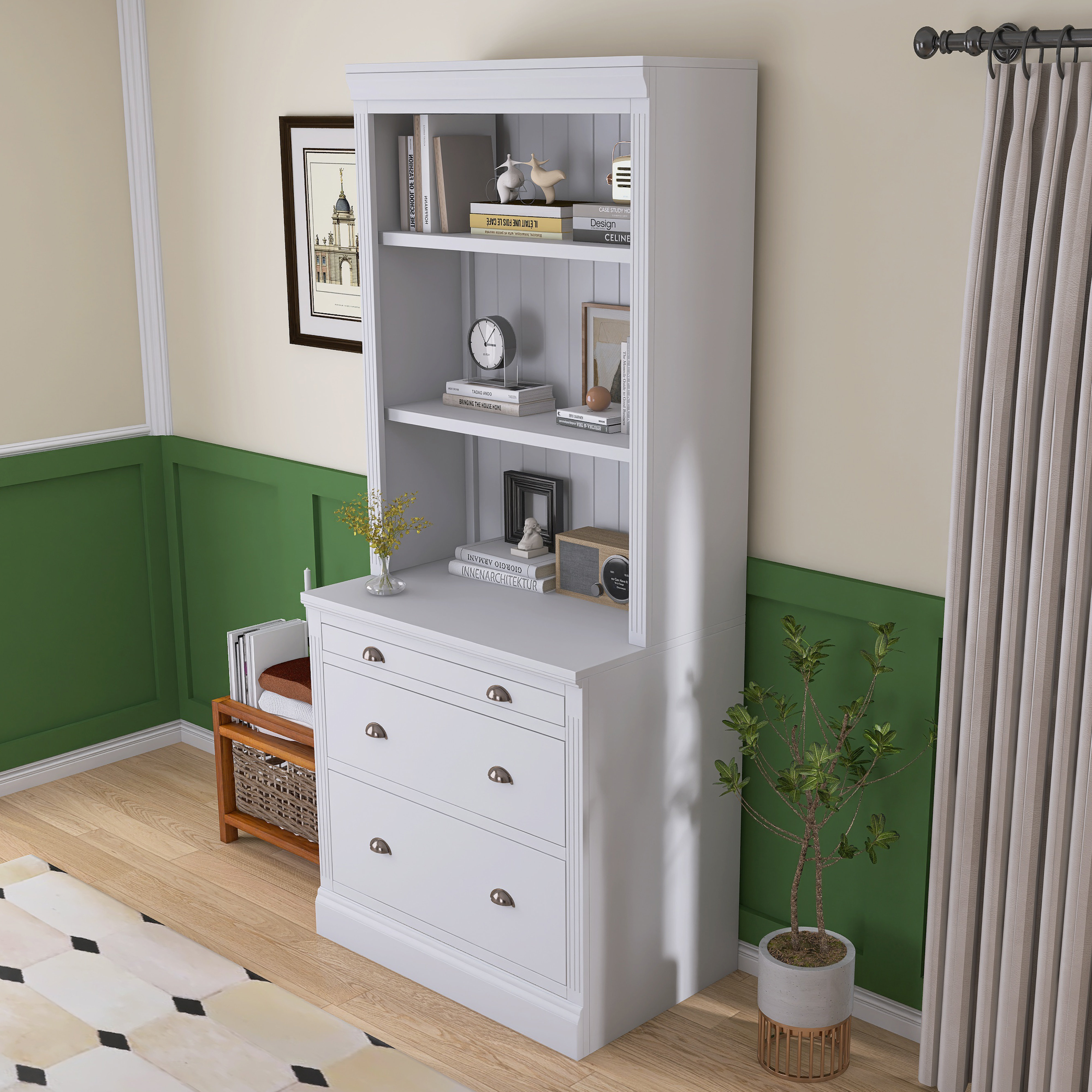 Wildon Home® 83.4" Tall Modern Bookcase With LED Lighting, 3 Drawer ...