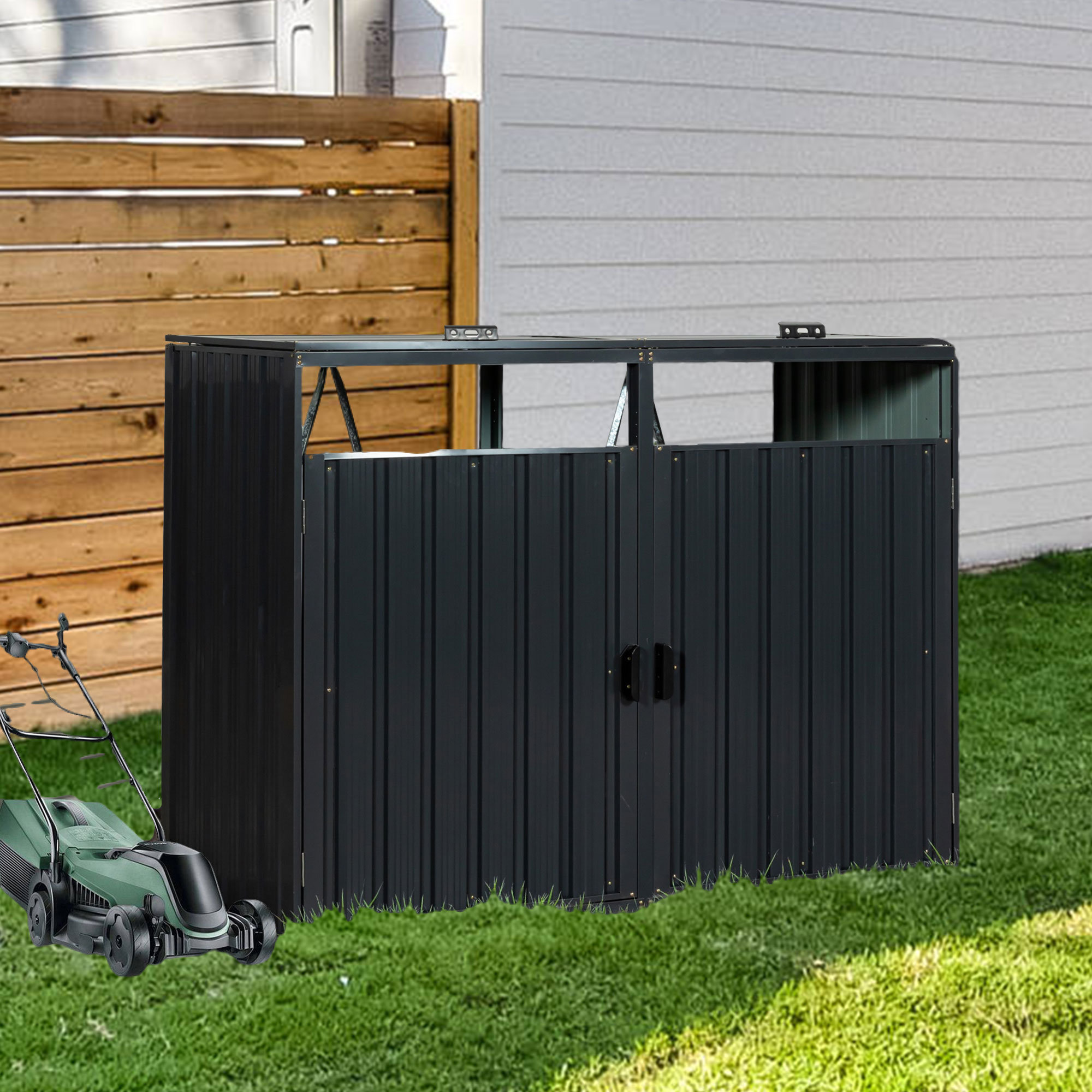 Magiccactus 5 ft. W x 3 ft. D Stainless Steel Horizontal Garbage Shed ...