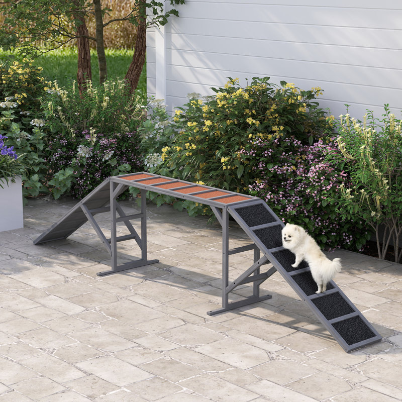 Pawhut Dog Agility Equipment, Dog Playground Ramp with Safety Bar, Non ...