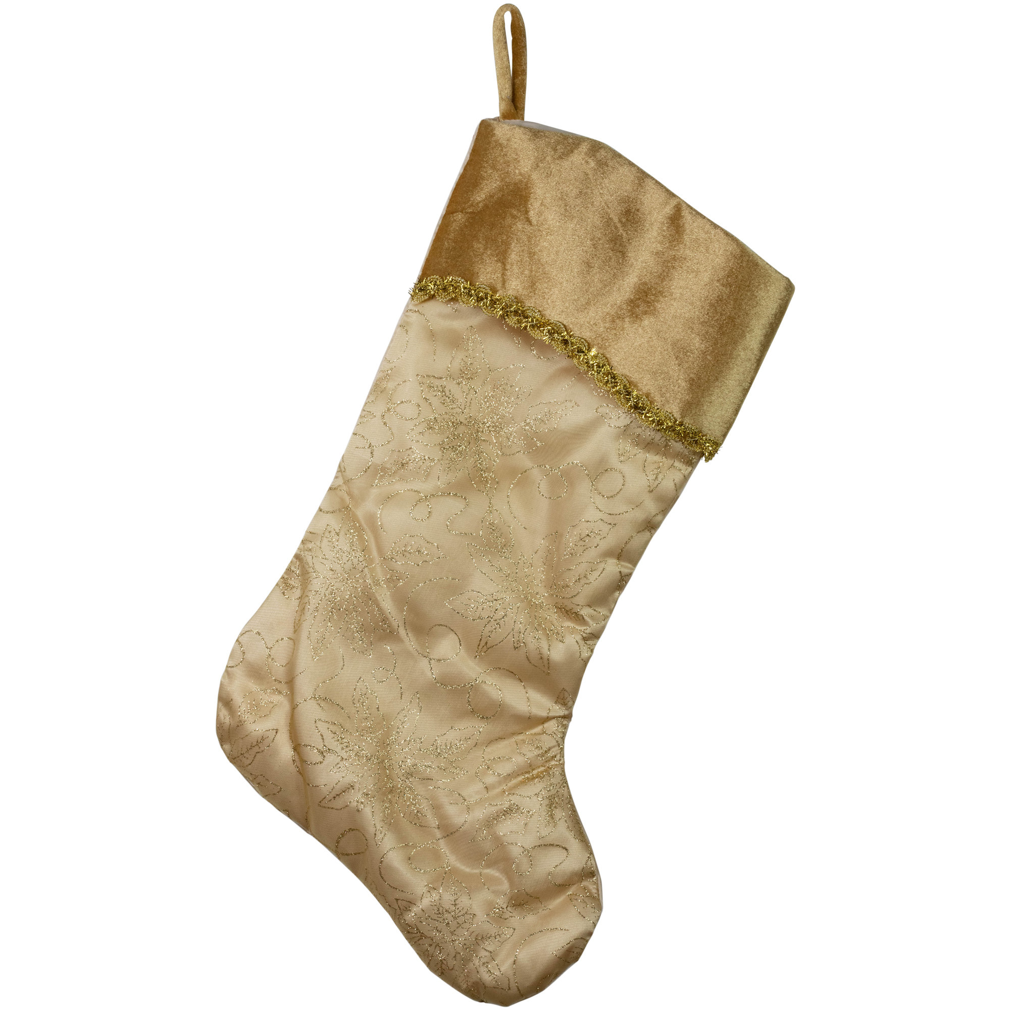 Northlight Seasonal 20" Gold Glittered Poinsettia Christmas Stocking ...