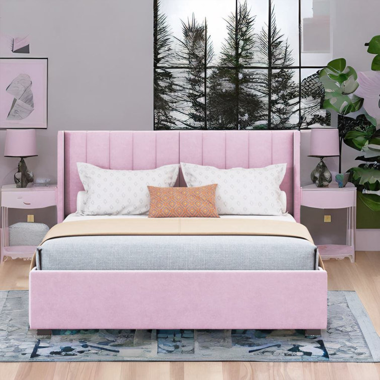BESTCOSTY Upholstered Wingback Storage Bed | Wayfair
