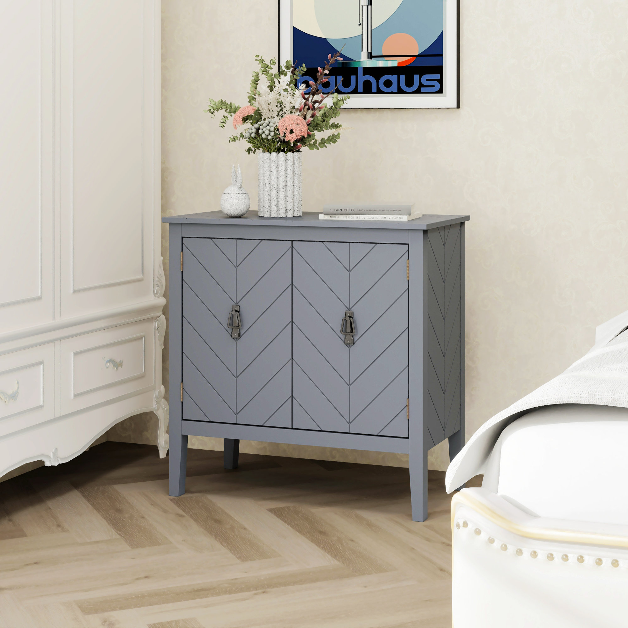 Ebern Designs 2 Door Wooden Cabinets, Grey Wood Cabinet Vintage Style ...