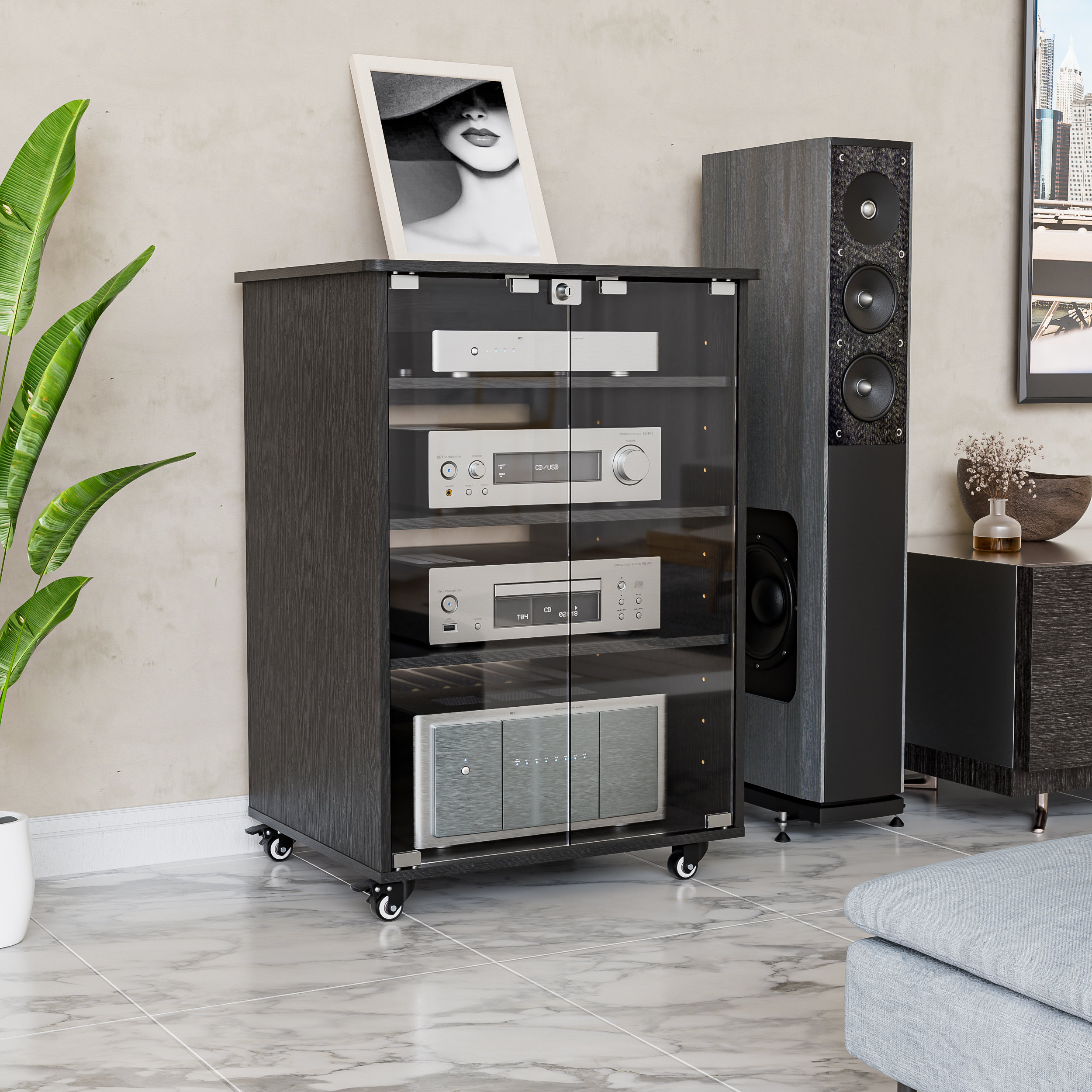 Ebern Designs Audio Video Media Stand Cabinet With 4 Shelves & Reviews ...