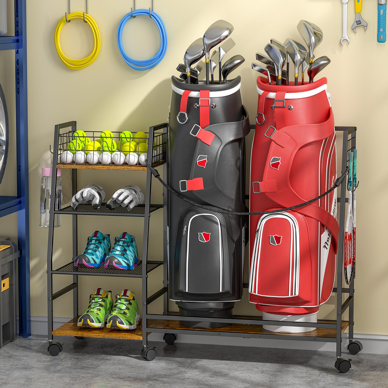 17 Stories Golf Bag Storage Rack For Garage With Wheels | Wayfair