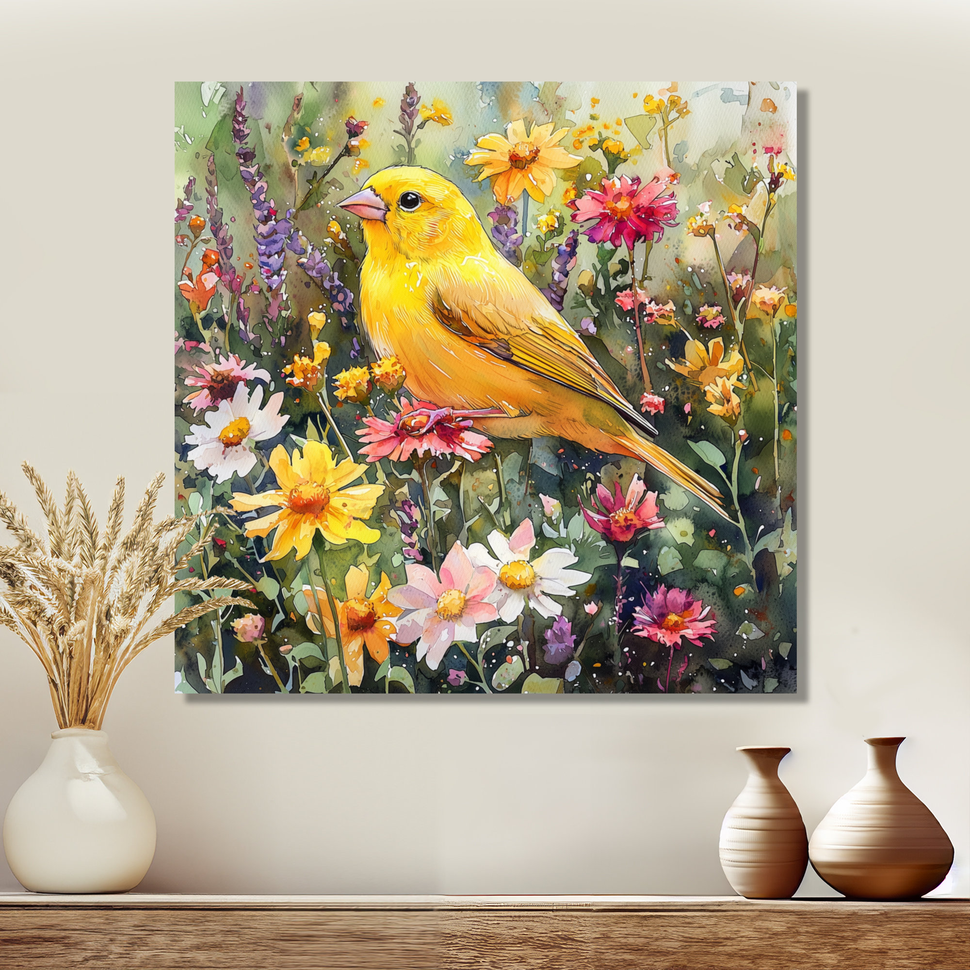 Winston Porter Finch Bird In The Wildflowers II - Bird Wall Art | Wayfair