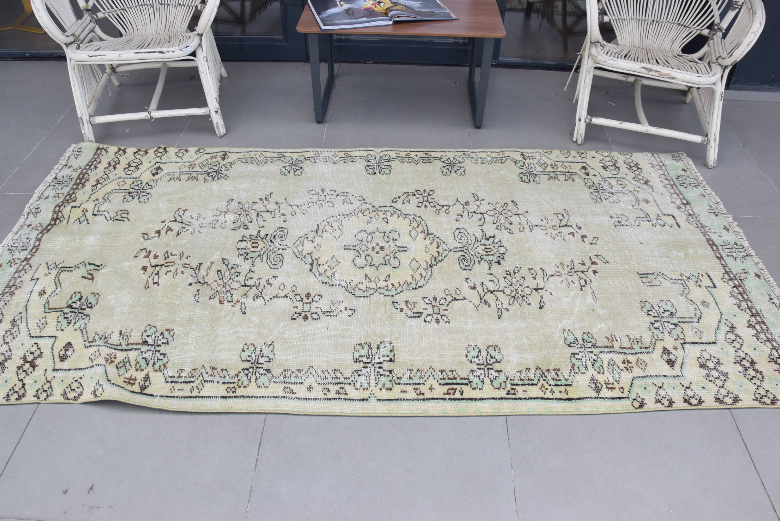 Bungalow Rose Vintage Green Turkish Rug with Traditional Bohemian ...