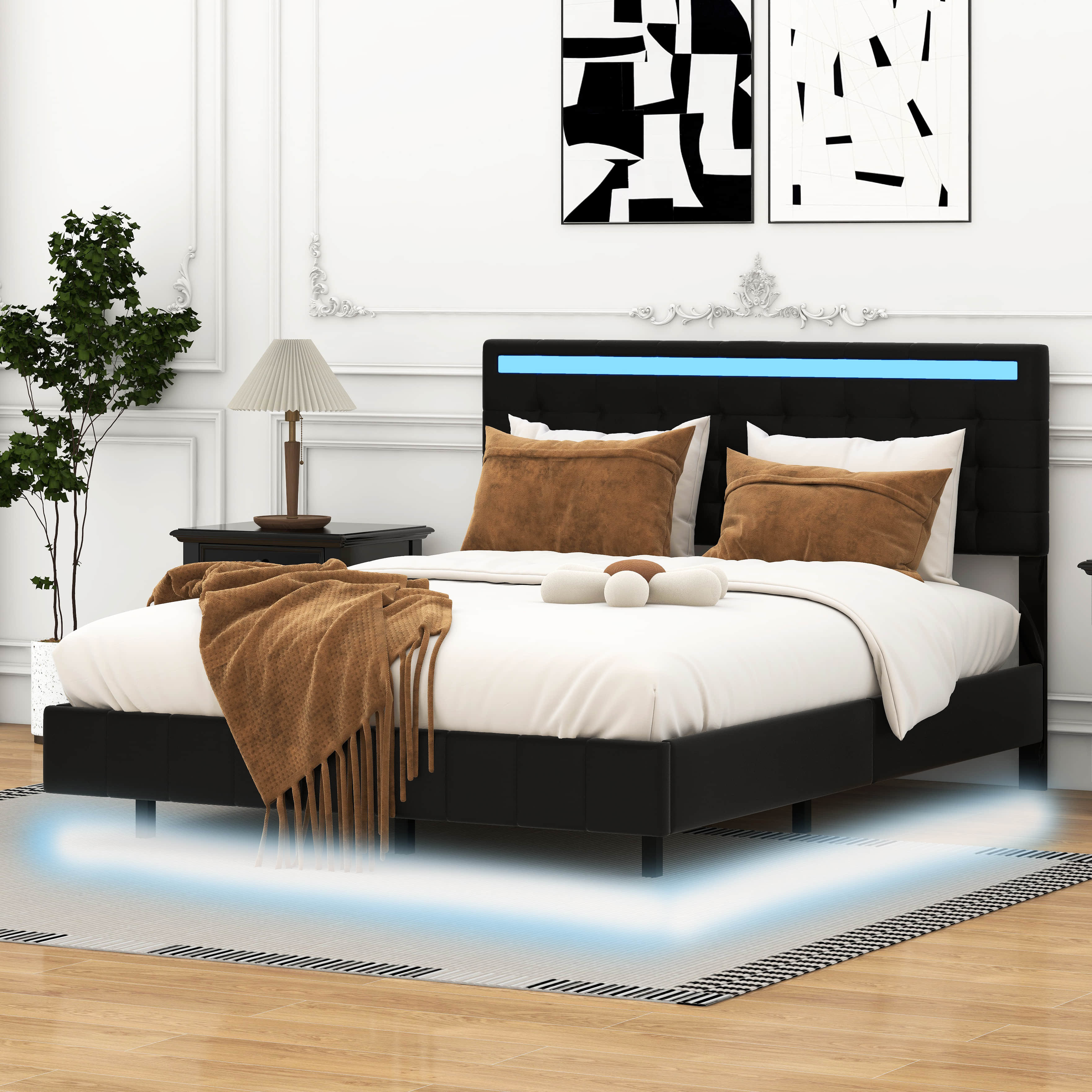Ivy Bronx Ledra Full Size Floating Modern Upholstered Platform LED Bed ...