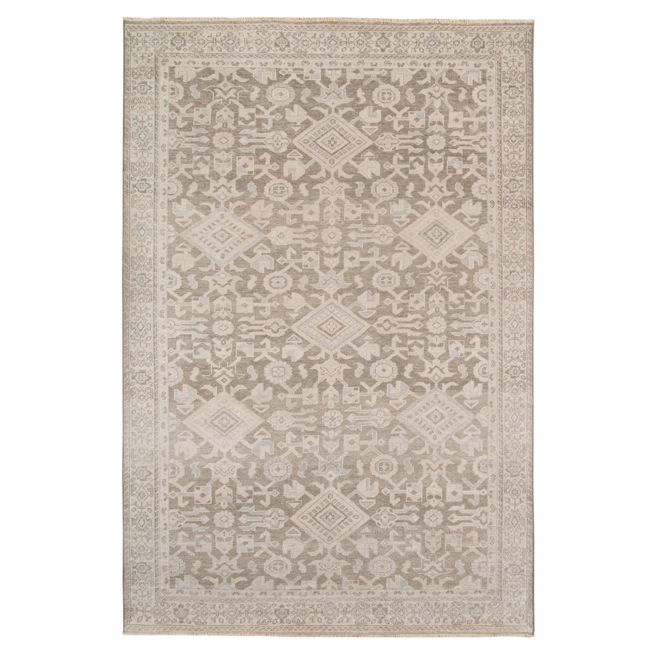 House of Hampton® Hand-knotted Traditional Bordered Natural Wool Blend ...