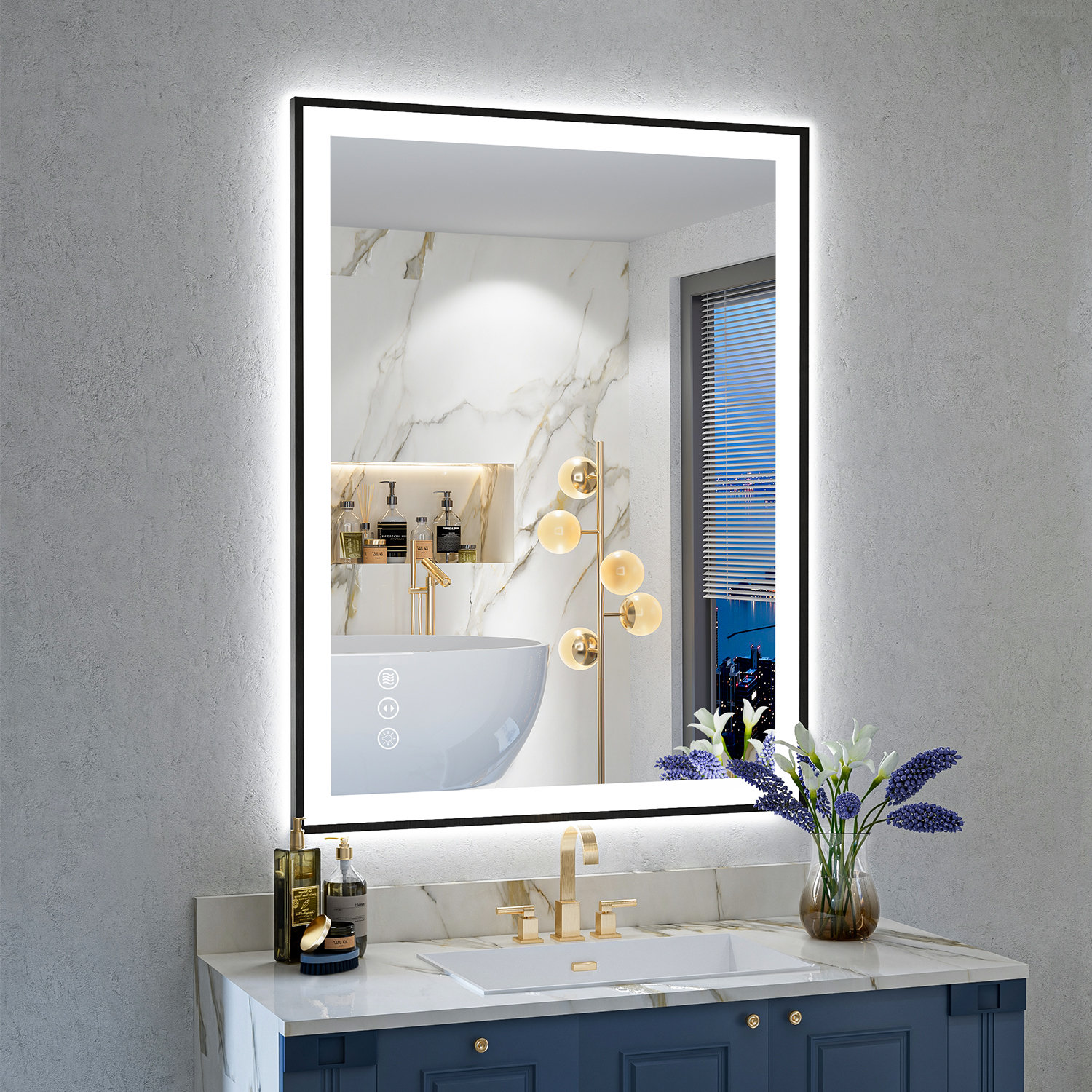 Wrought Studio™ Matte Black Matel Framed Vanity Mirror with Lights ...