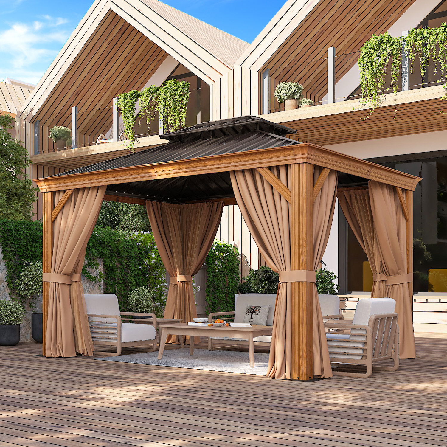 JolyDale 12'x10' All-season Outdoor Gazebo | Cedar Frame With Permanent ...