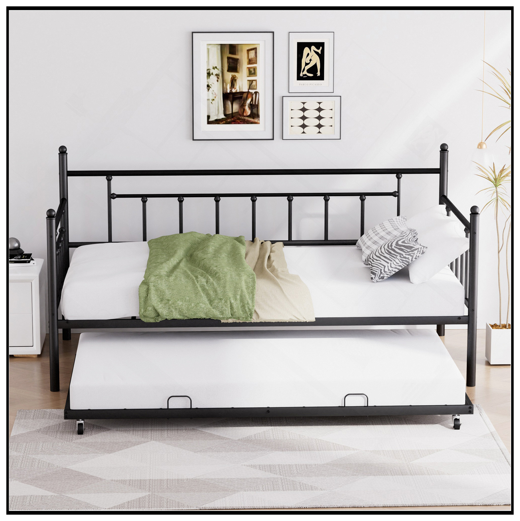 Latitude Run® Sturdy Metal Framed Daybed With Trundle, Twin Size ...