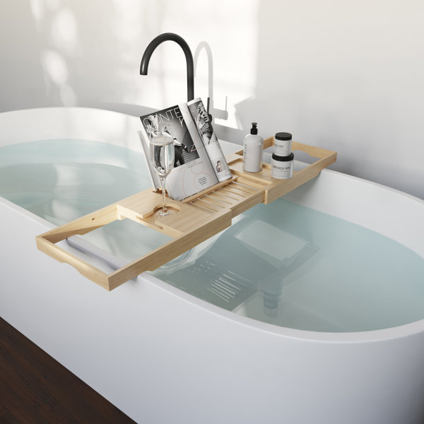 Rebrilliant Gardner Bamboo Bathtub Tray - Wood Bath Caddy with Book ...