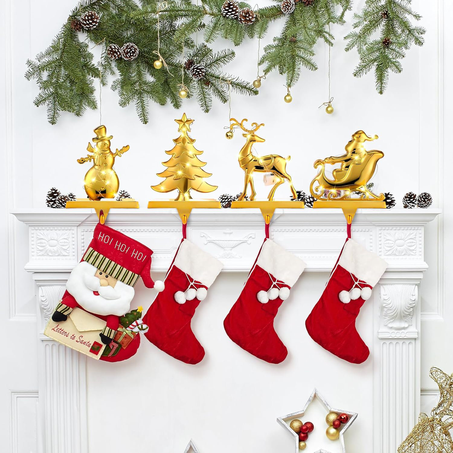 AMIBZ 10 Pcs Christmas Stocking Holders , Santa Snowman Snowflake ...