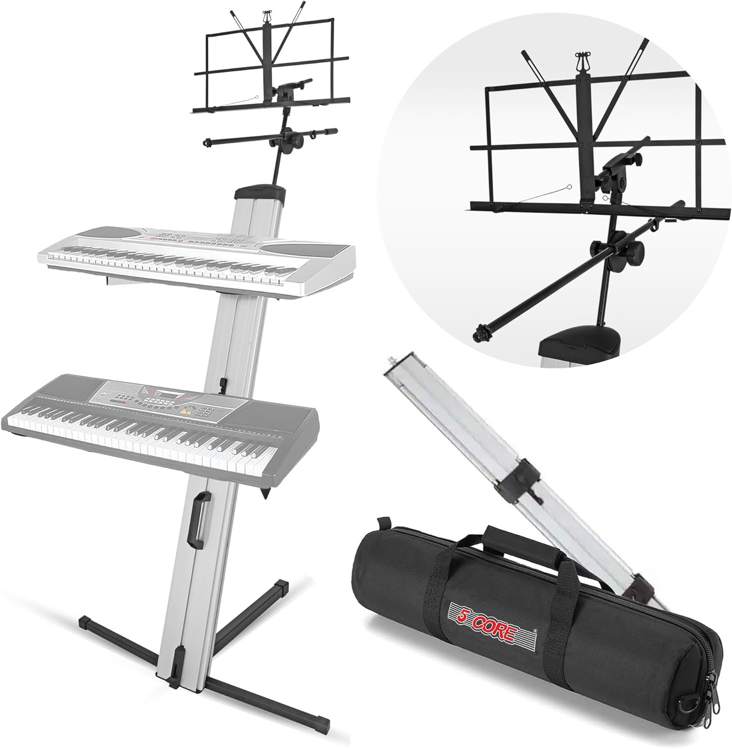 5 CORE 5 Core 2 Tier Column Keyboard Stand Riser Piano Holder Heavy ...