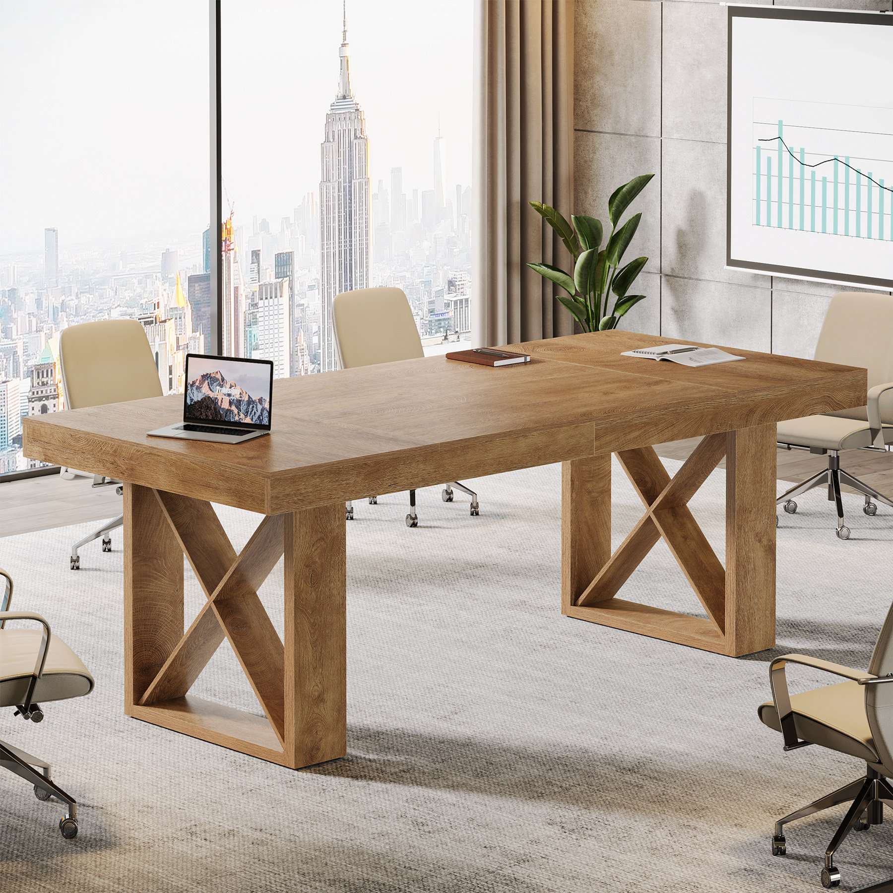 Ophelia & Co. 63'' Farmhouse Conference Table with Rustic Wood Finish ...
